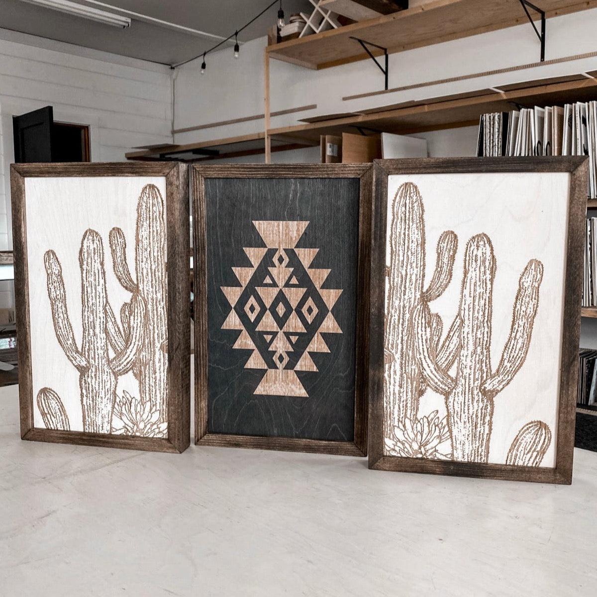 Three Piece Aztec & Cactus Artwork Set – Birch and Home