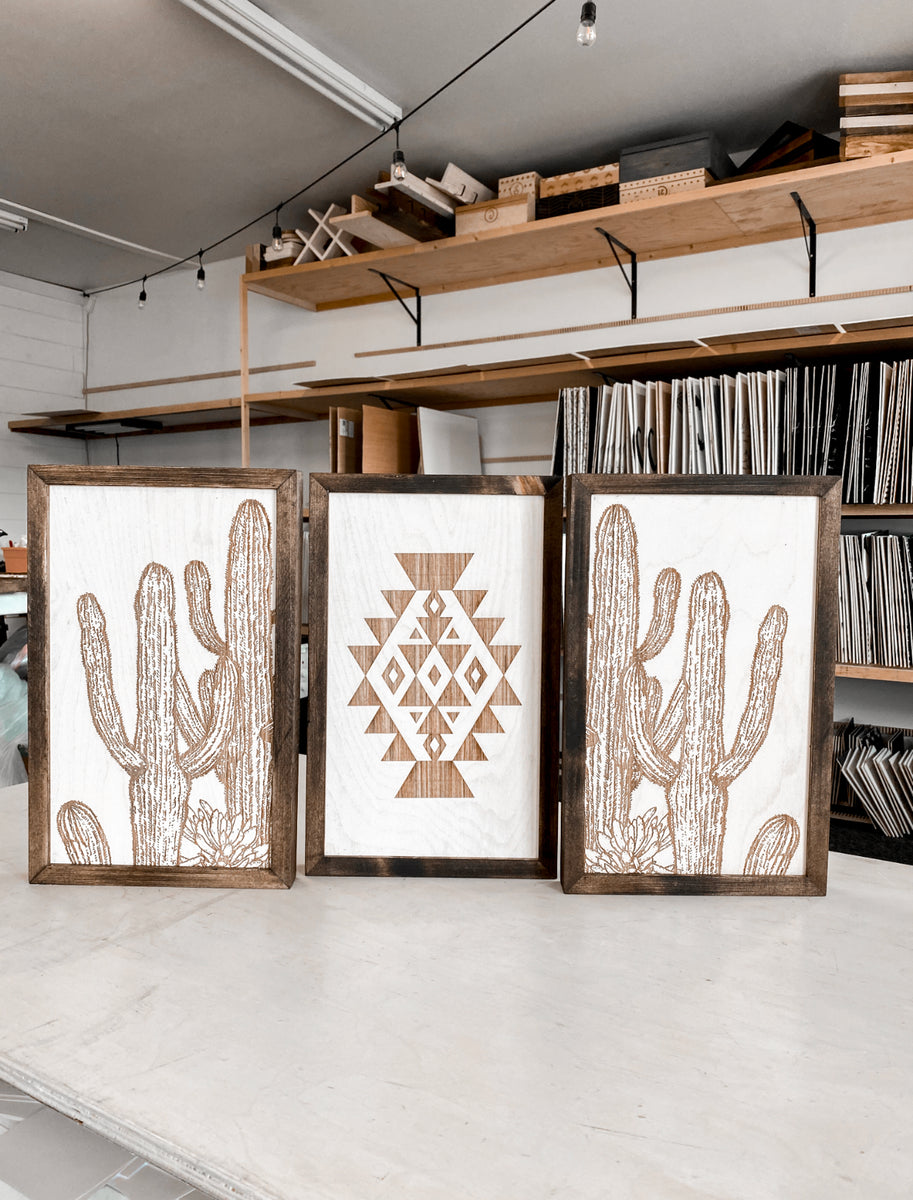 Three Piece Aztec & Cactus Artwork Set – Birch and Home
