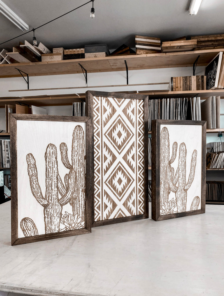 Three Piece Aztec & Cactus Artwork Set – Birch and Home
