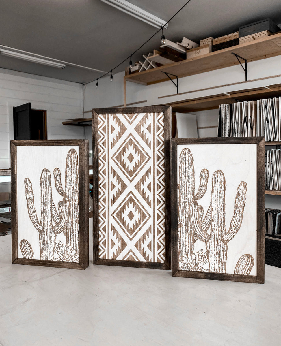 Three Piece Aztec & Cactus Artwork Set – Birch and Home