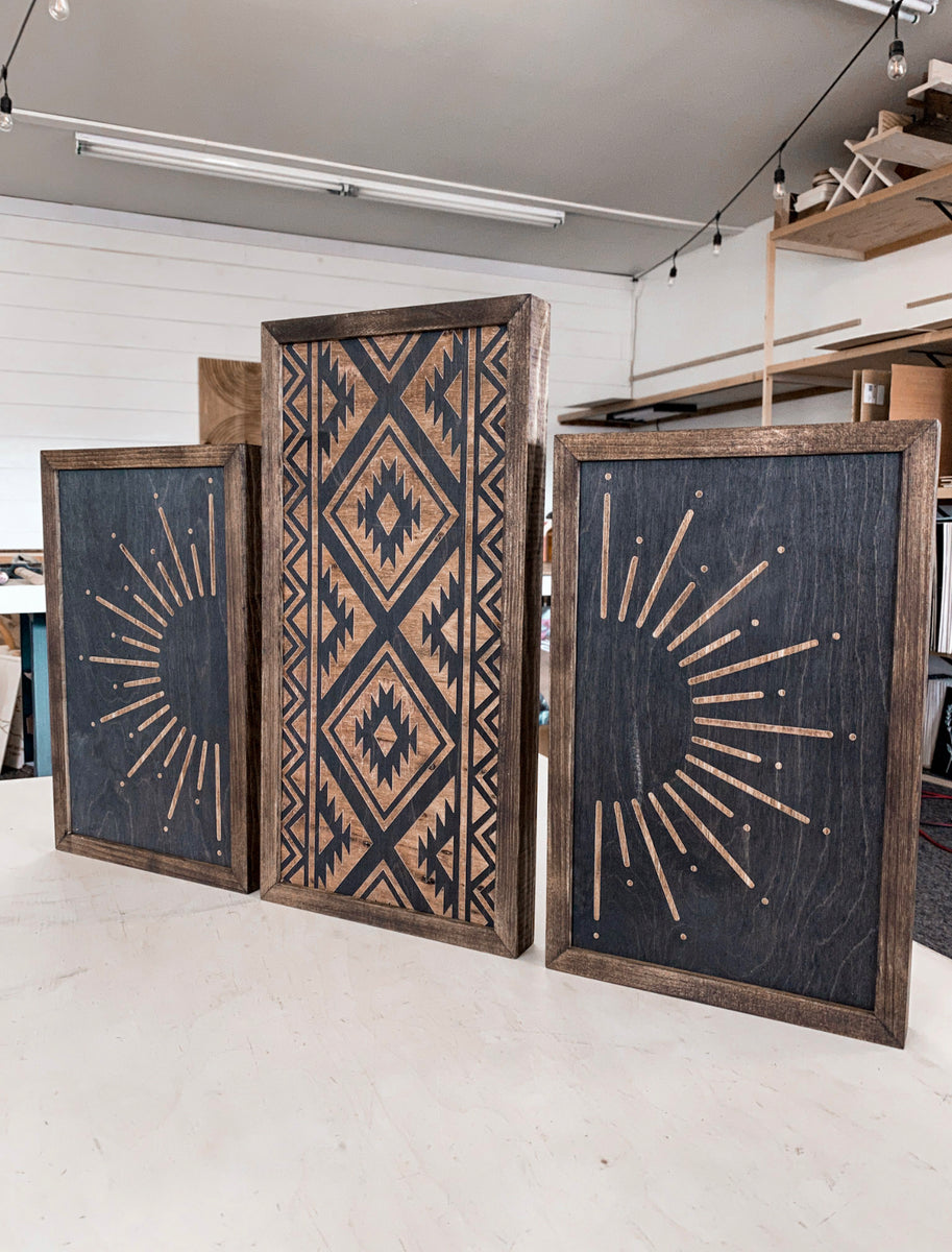 Three Piece Aztec & Sunburst Artwork Set – Birch and Home