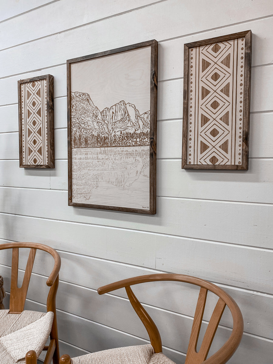 3 Piece Hand Yosemite Falls with Bold Aztec Wood Artwork – Birch and Home