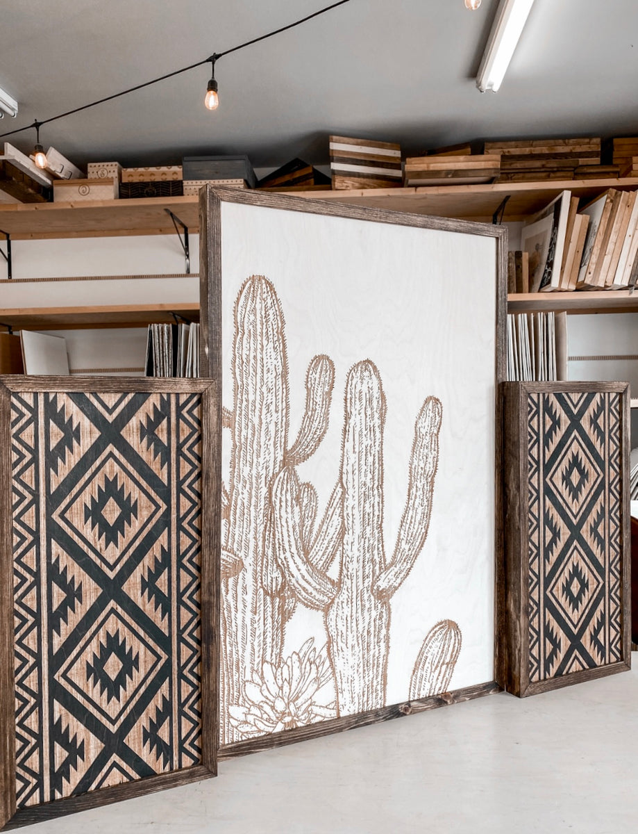 Hand Sketched Cactus & Aztec Artwork Set – Birch and Home