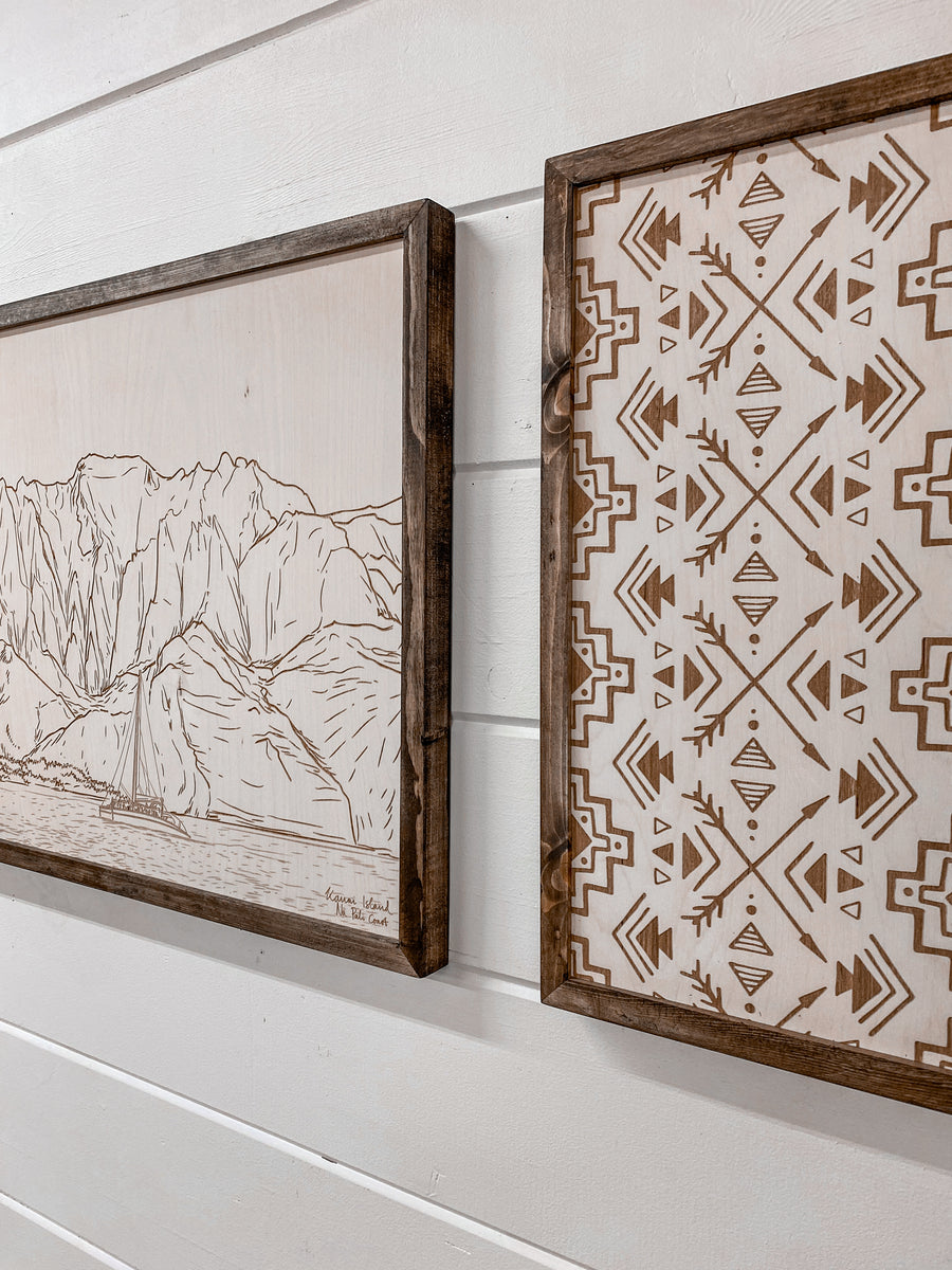3 Piece Hand Sketched Kawaii Island Na Pali Coast Wood Artwork with Az ...
