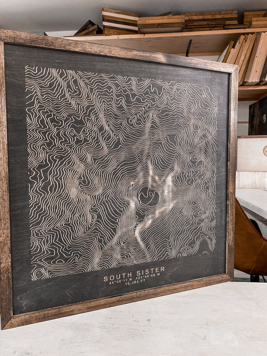 Handmade Three Sisters Mountains Topographic Map – Birch and Home