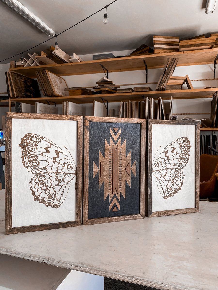 Aztec & Butterfly Wood Wall Art | 3 Piece Set – Birch and Home
